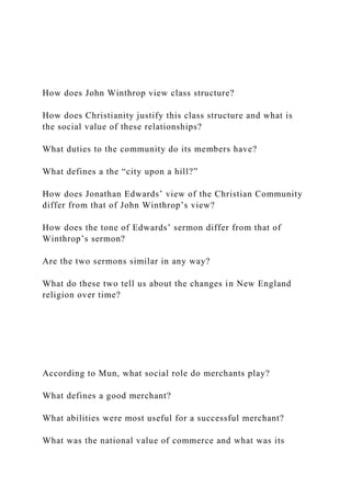 How does John Winthrop view class structureHow does Chris | PDF