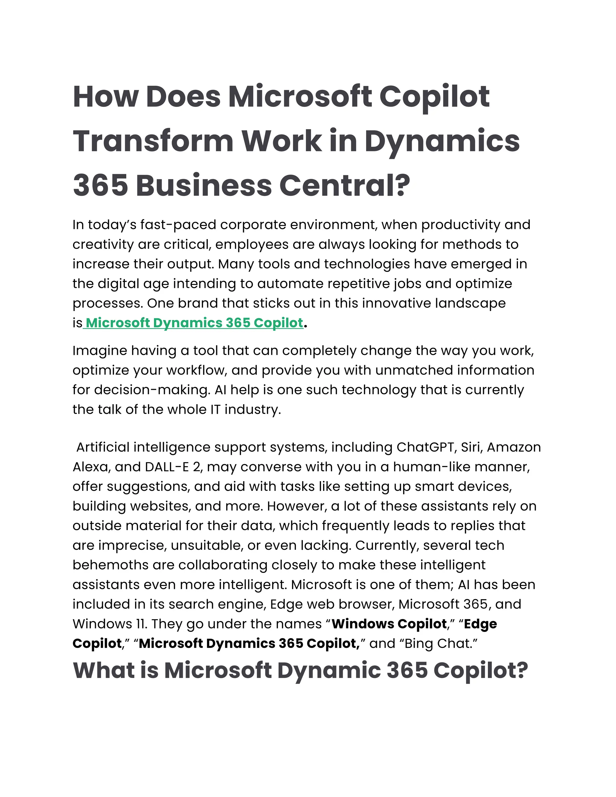 Microsoft Copilot Transformation in Dynamics 365 Business Central | PDF