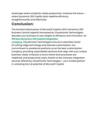 Microsoft Copilot Transformation in Dynamics 365 Business Central | PDF