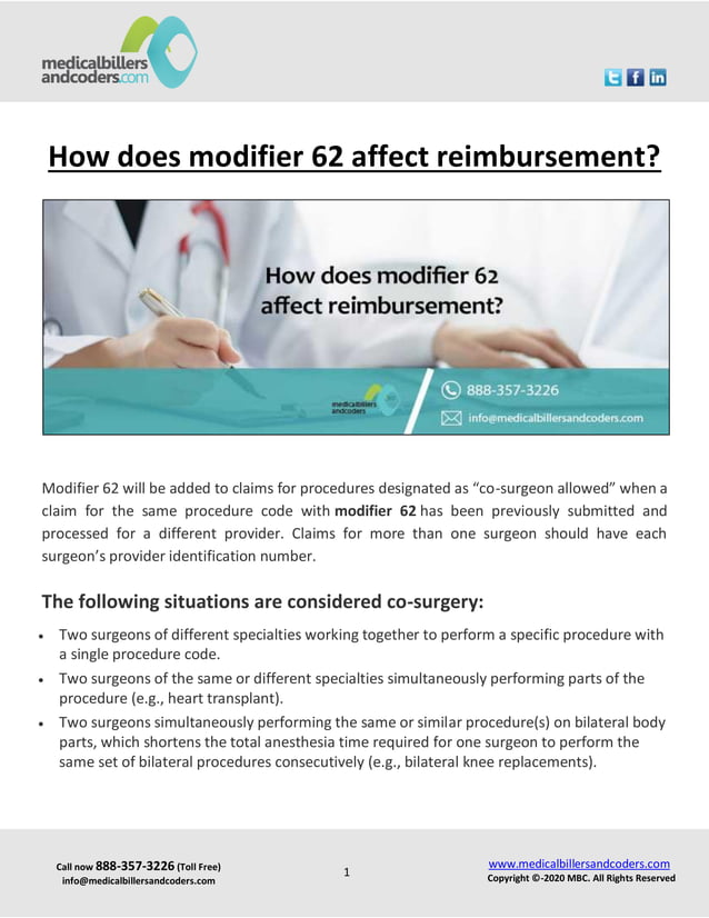 How does modifier 62 affect reimbursement? | PDF