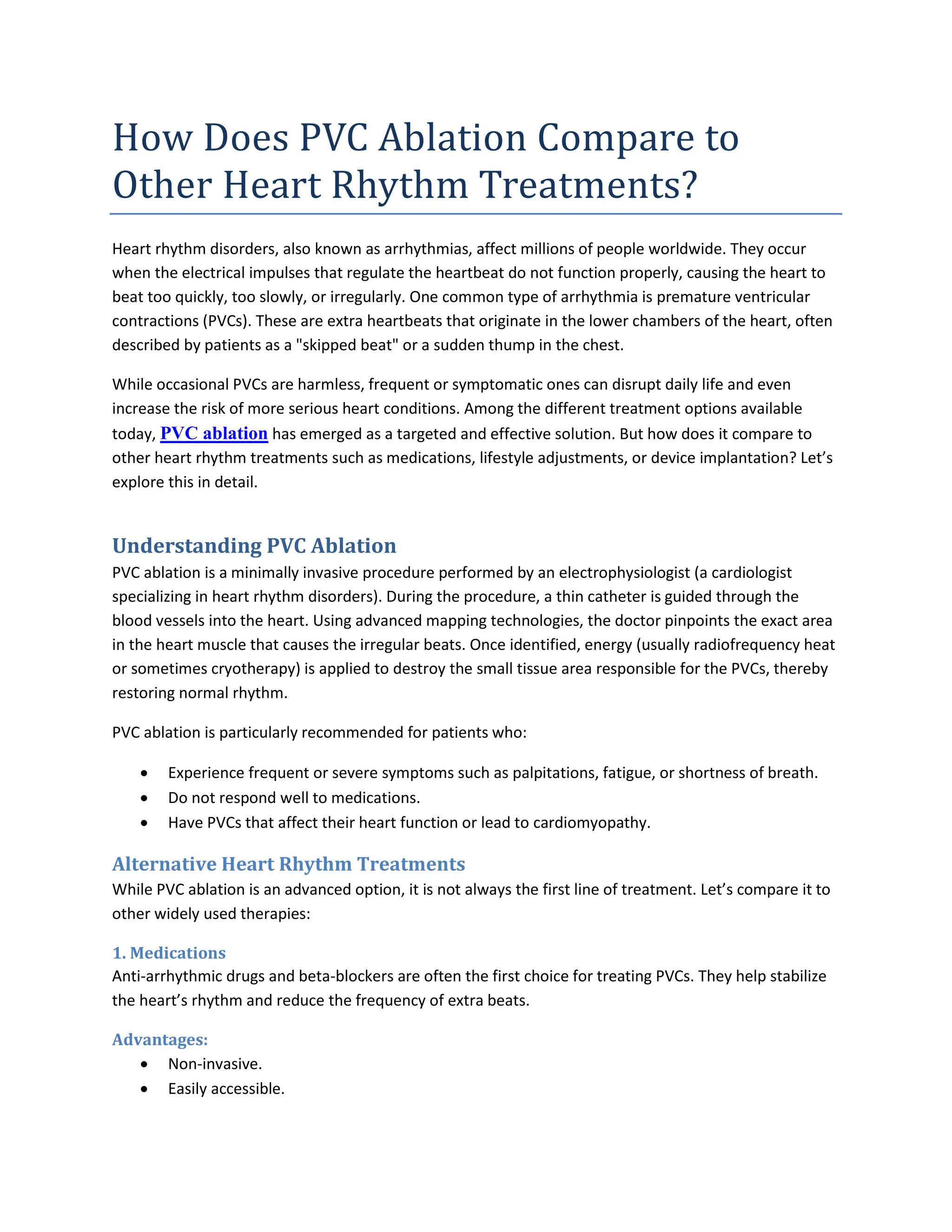 How Does PVC Ablation Compare to Other Heart Rhythm Treatments | PDF