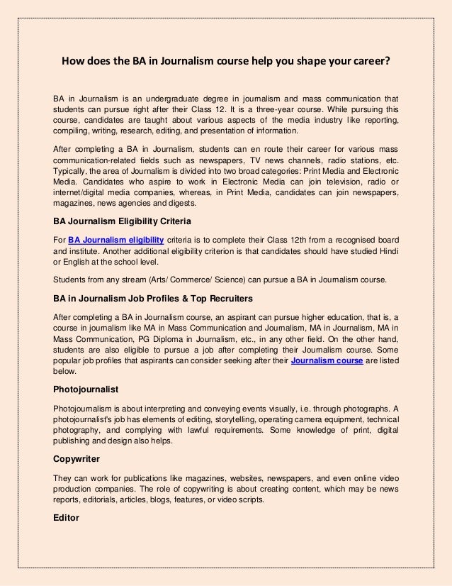 How does the BA in Journalism course help you shape your career | PDF ...