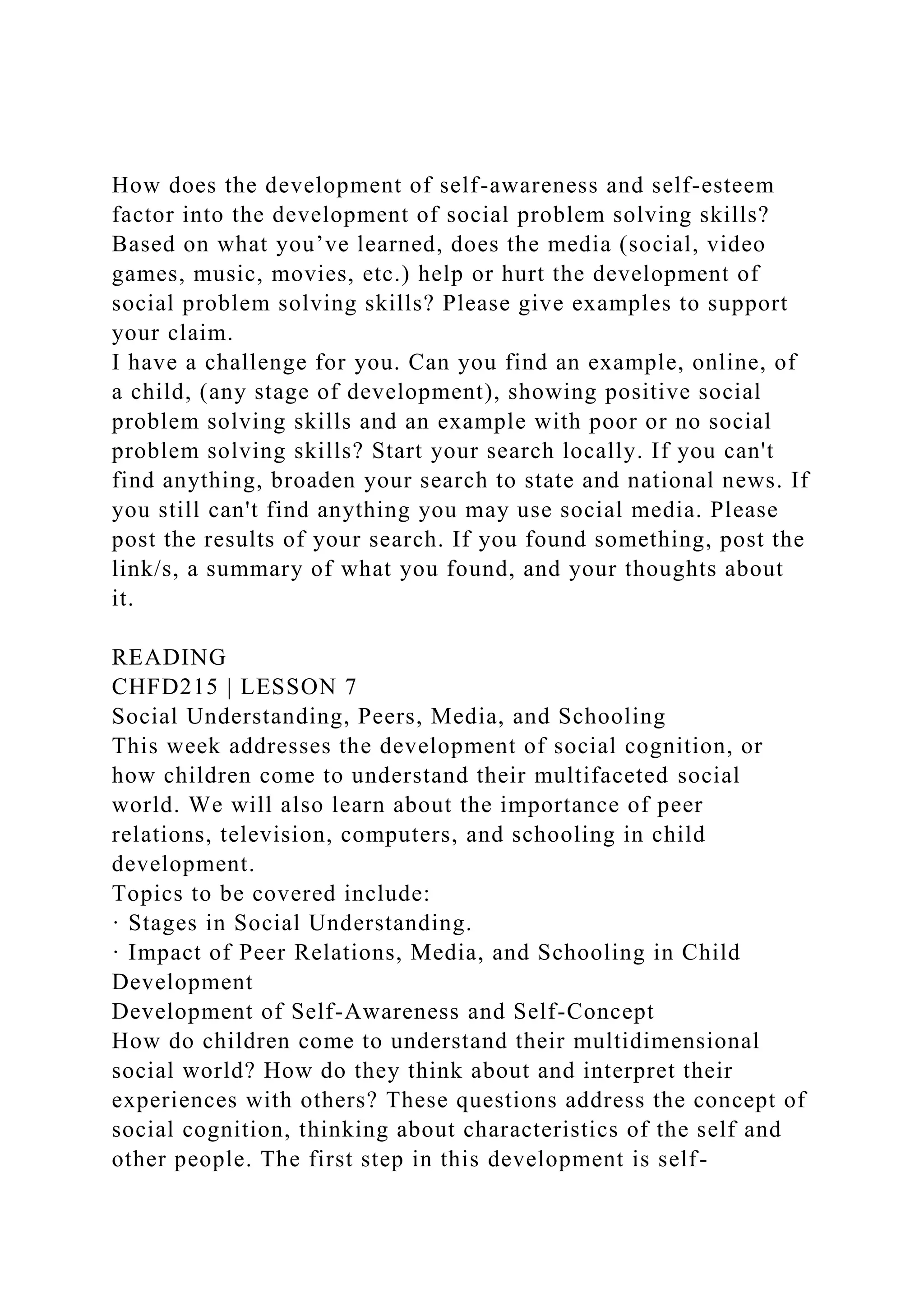 How does the development of self-awareness and self-esteem factor .docx