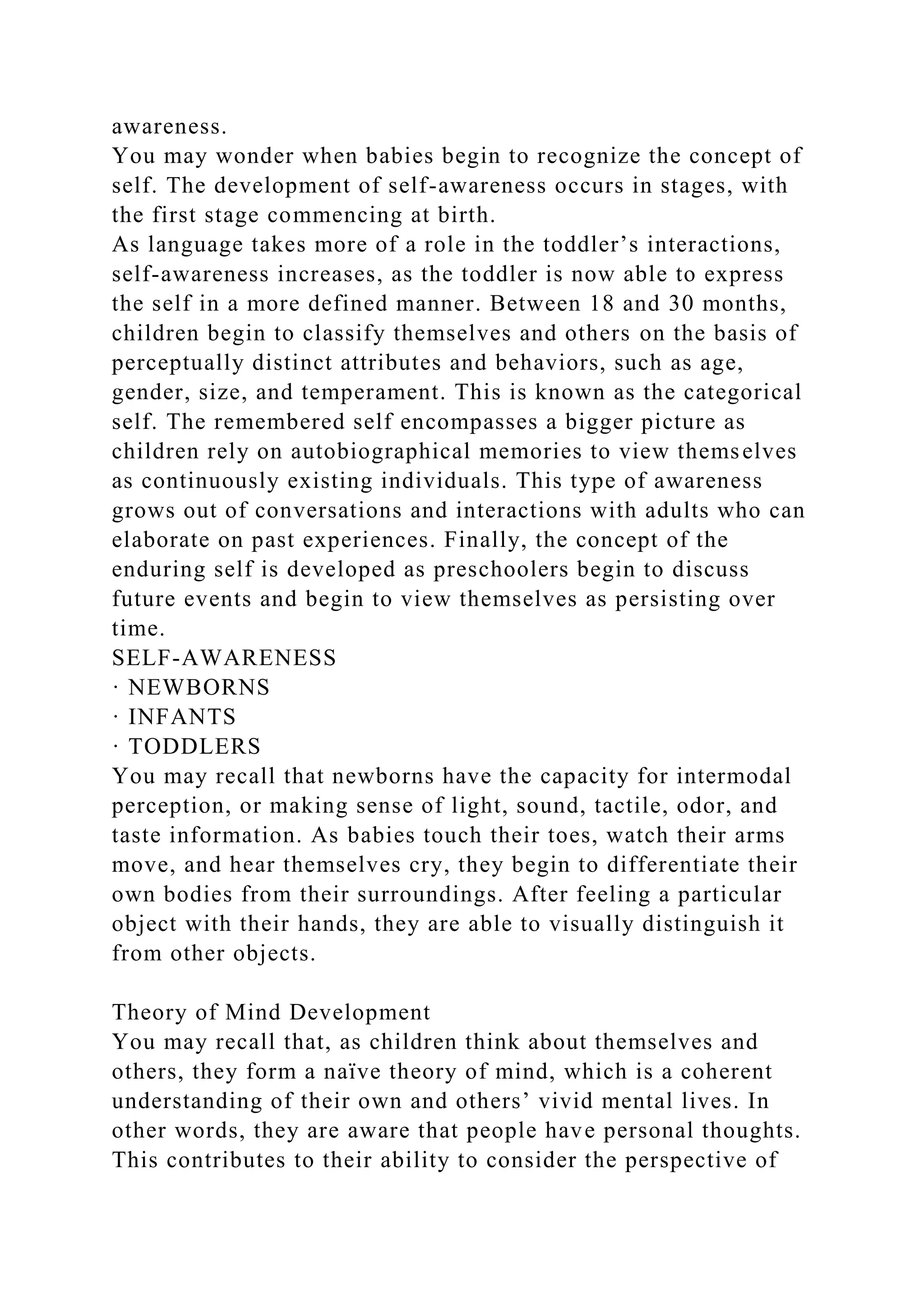 How does the development of self-awareness and self-esteem factor .docx