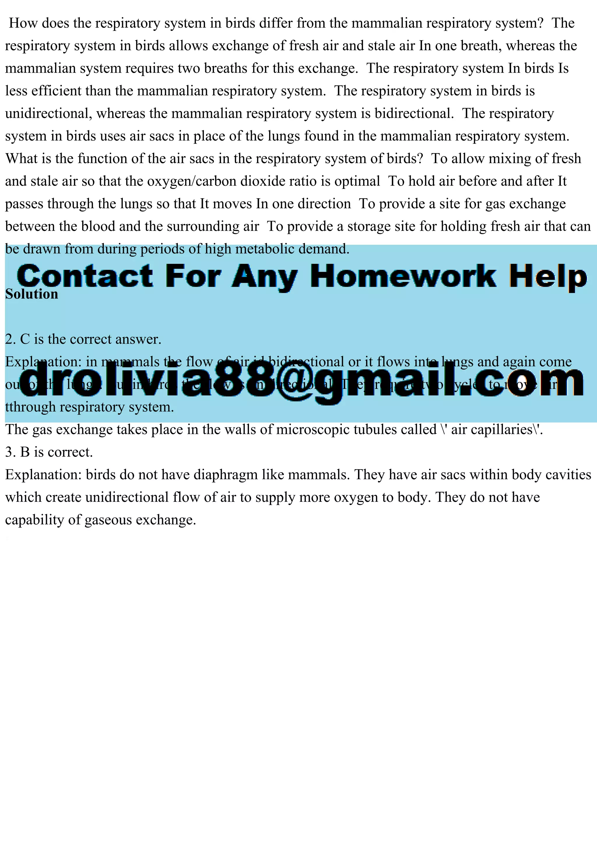 How does the respiratory system in birds differ from the mammalian re.pdf