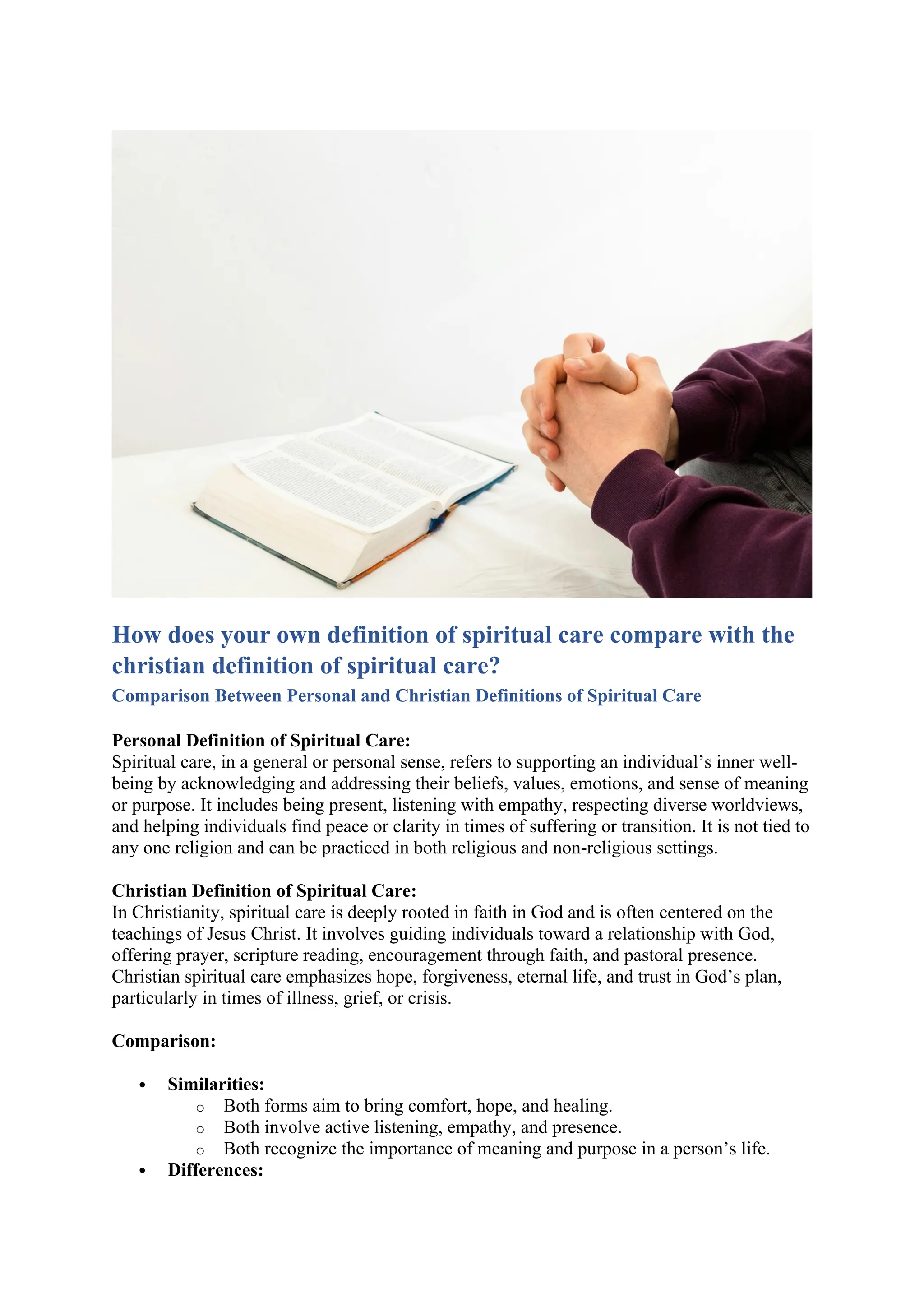 How does your own definition of spiritual care compare with the ...