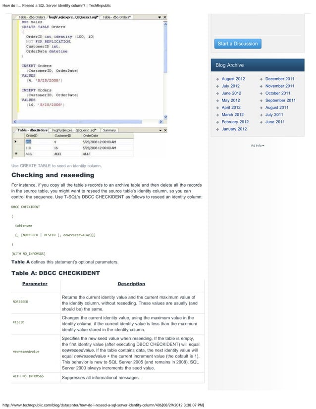 How Do I Reseed A Sql Server Identity Column Techrepublic Pdf