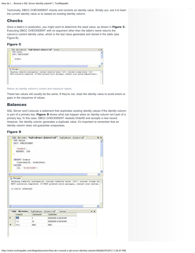 How Do I Reseed A Sql Server Identity Column Techrepublic Pdf 