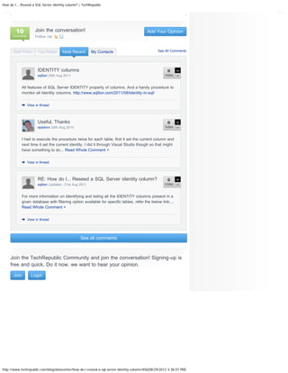 How do i... reseed a sql server identity column tech_republic | PDF