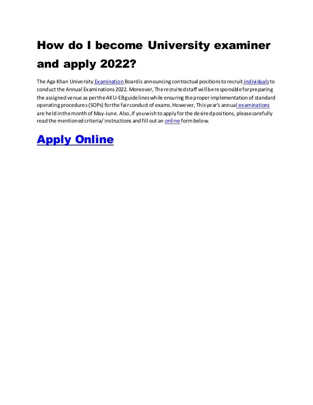 How do i become university examiner and apply 2022