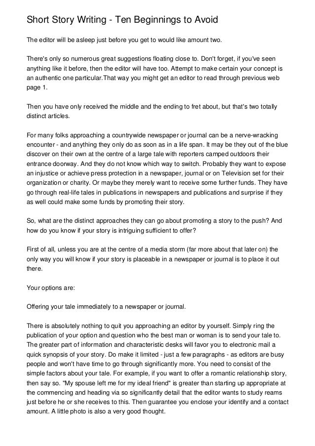 Short Story Writing - Ten Beginnings to Avoid