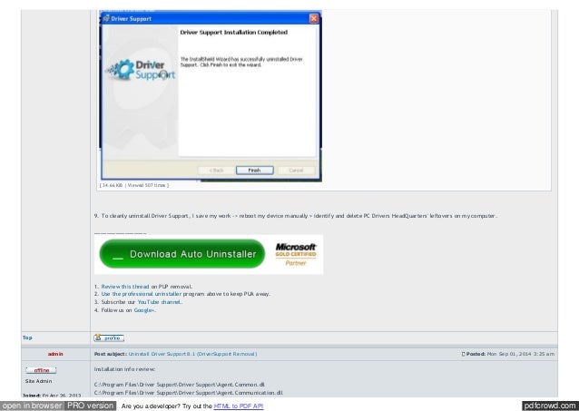 How do I uninstall Driver Support for Windows?