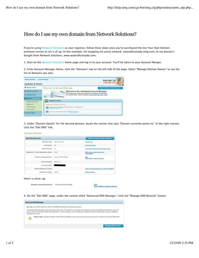 Ning Networks; How do I use my own domain from Network Solutions? | PDF