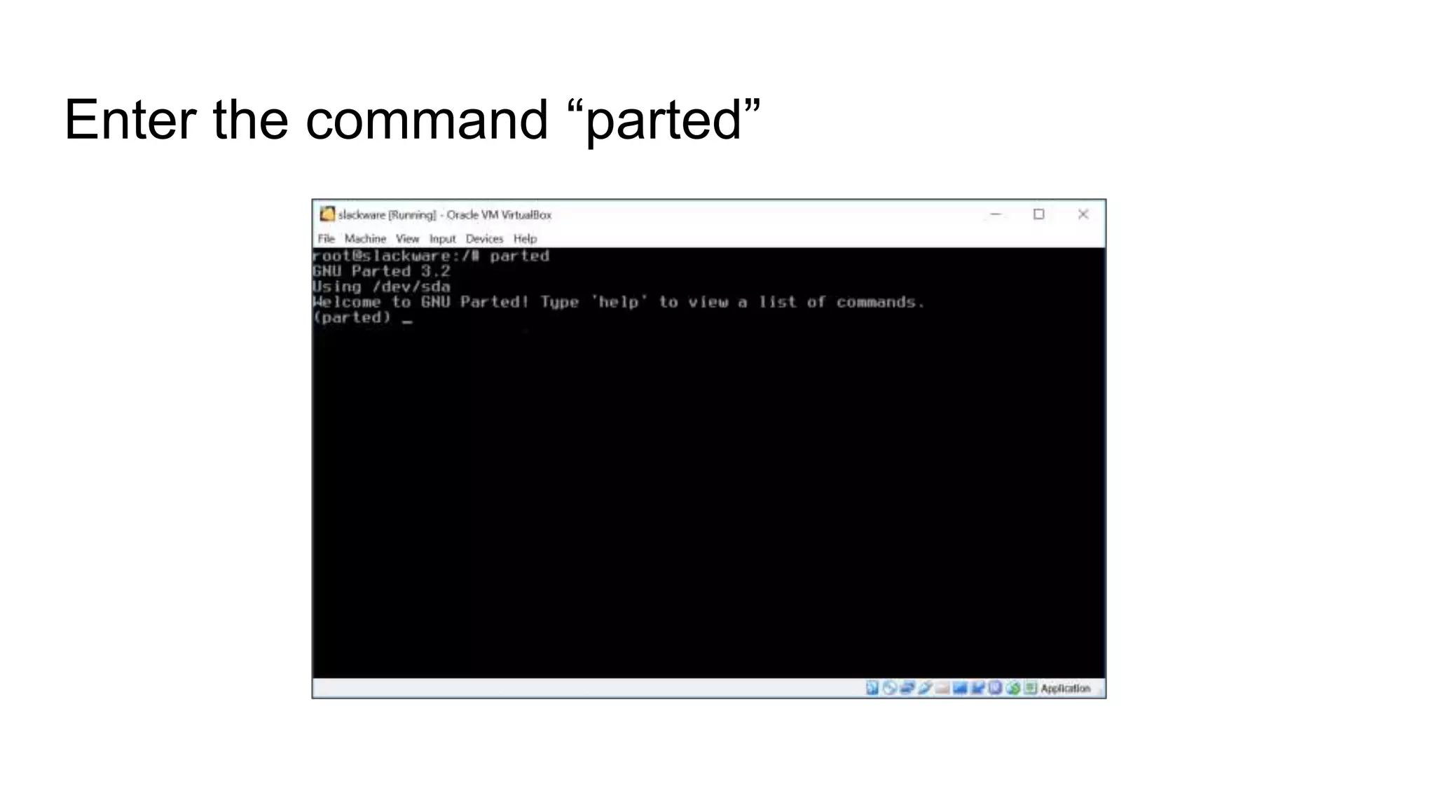 How do I use parted to partition /dev/sda with the specifications in this card? | PPTX