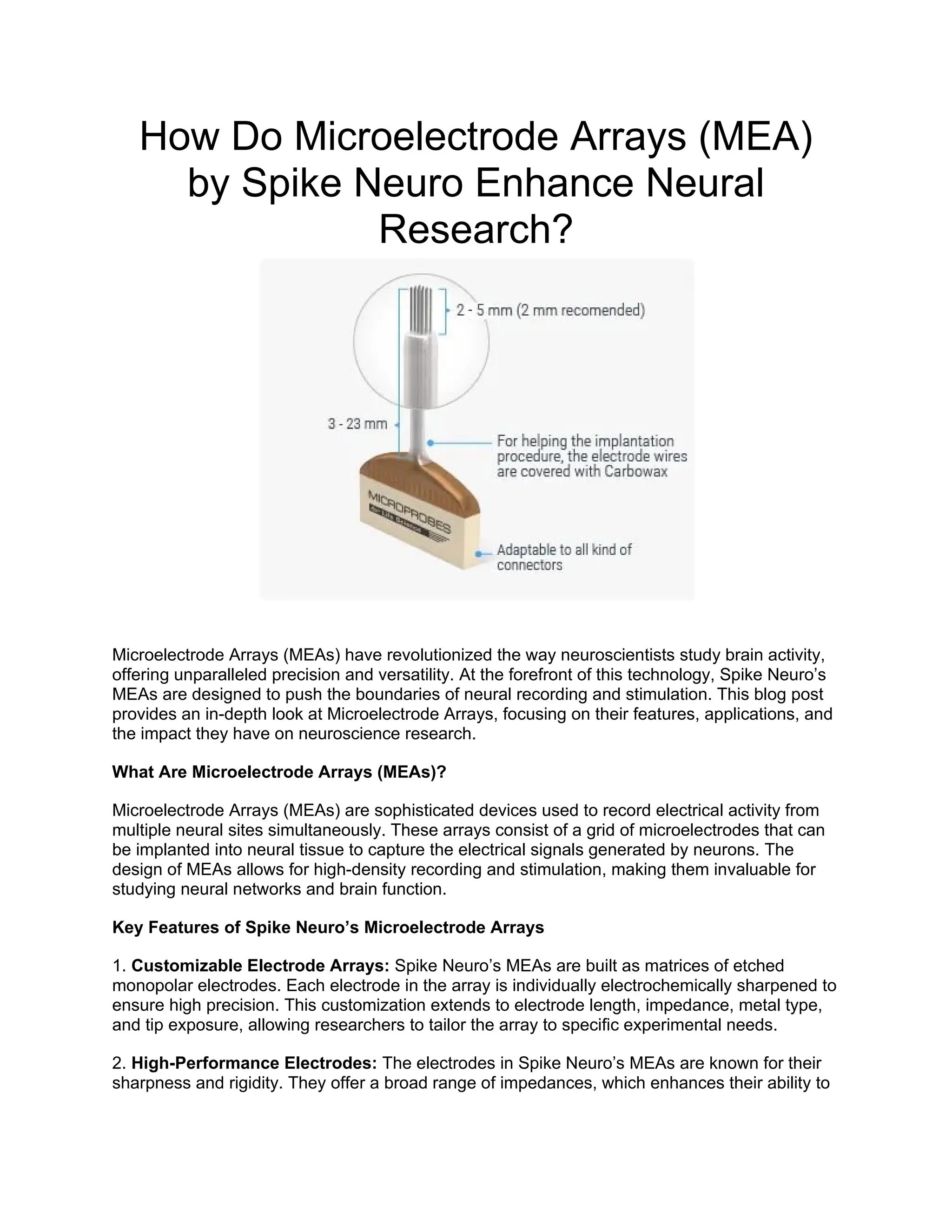 How Do Microelectrode Arrays (MEA) by Spike Neuro Enhance Neural ...