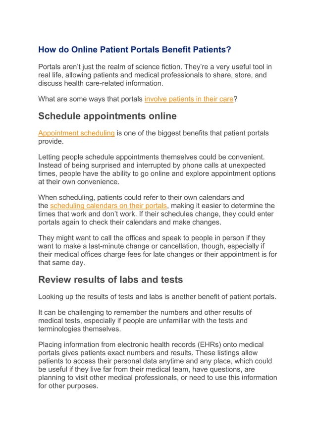 How do Online Patient Portals Benefit Patients? | PDF