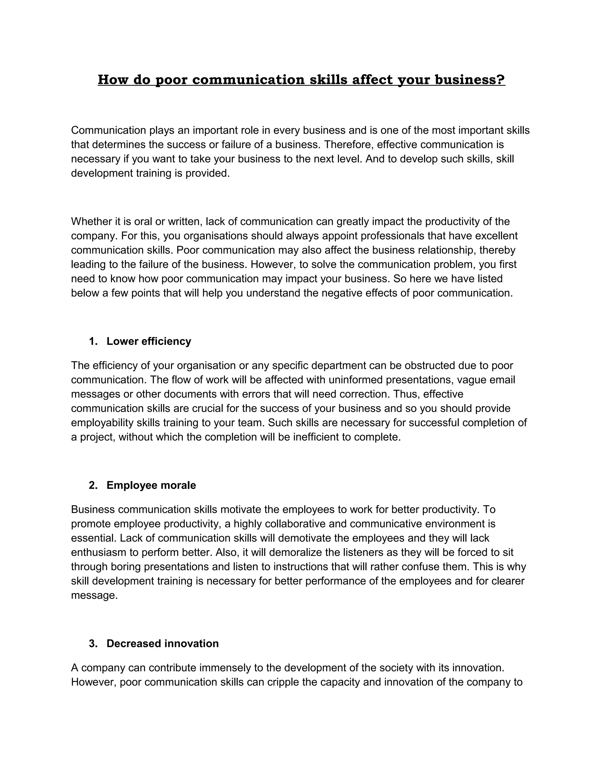 How do poor communication skills affect your business | DOC
