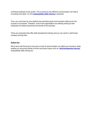 How do poor communication skills affect your business | DOC
