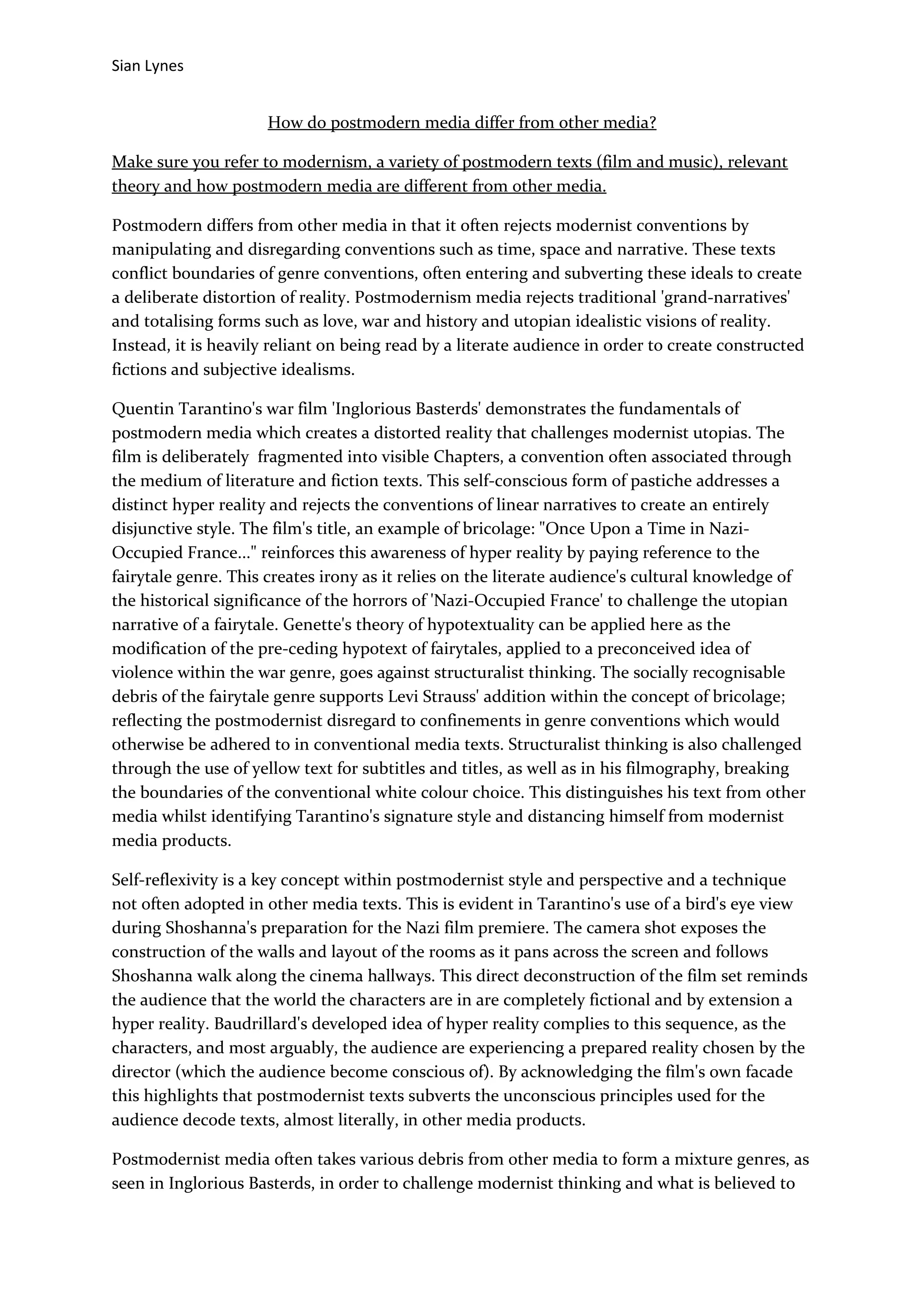 How do postmodern media differ from other media | DOCX