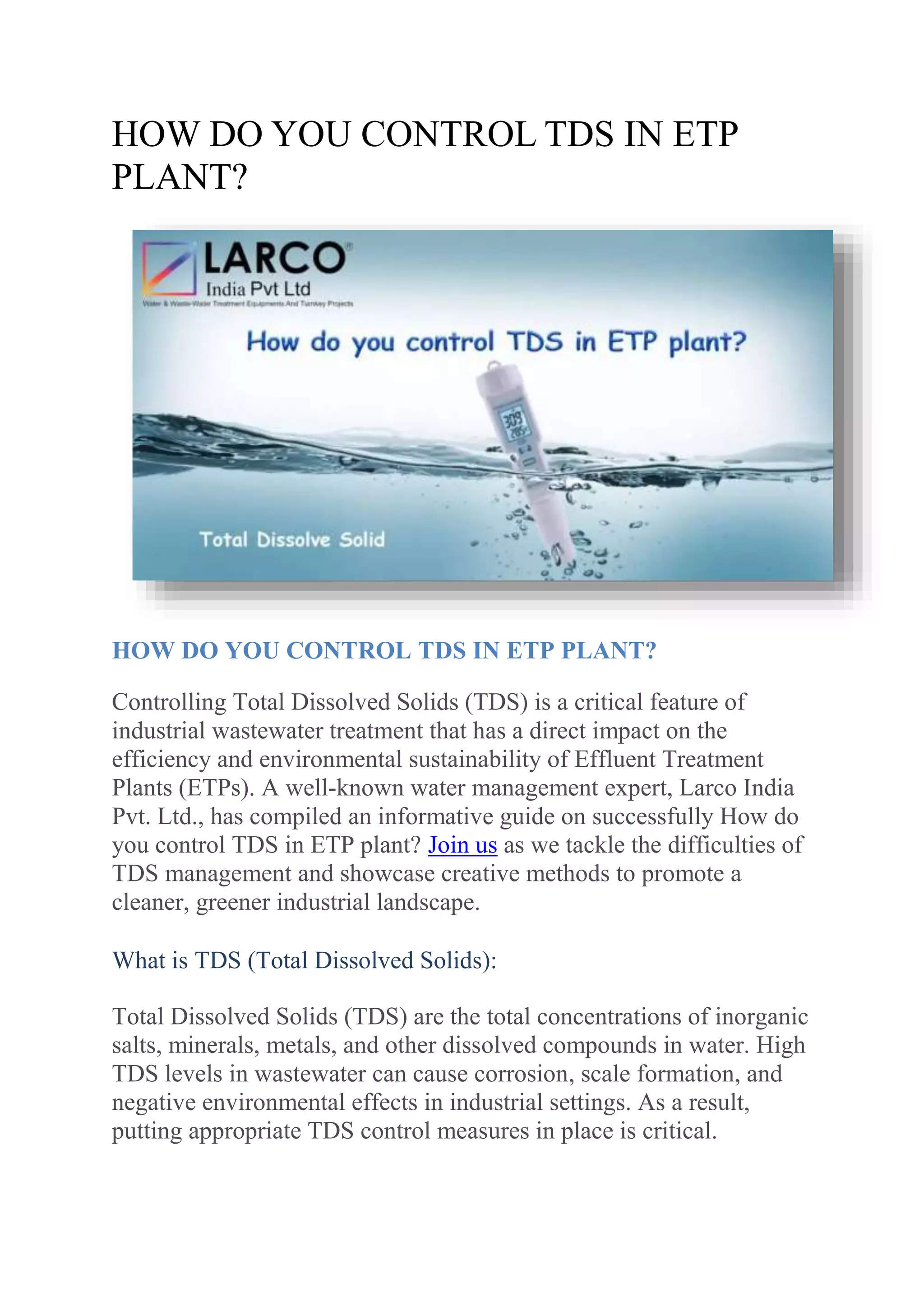 HOW DO YOU CONTROL TDS IN ETP PLANT.docx