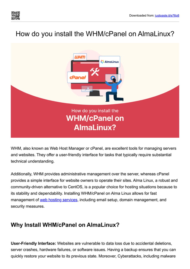 How do you install the WHM and cPanel on AlmaLinux? | PDF