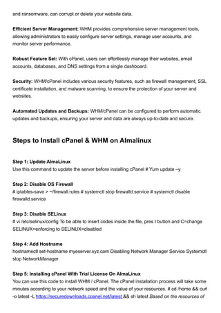 How do you install the WHM and cPanel on AlmaLinux? | PDF