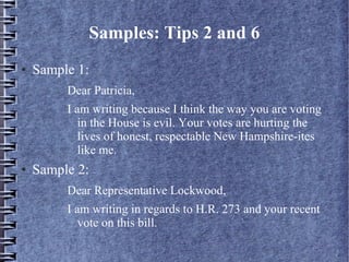 How do you write a letter to your representative | ODP