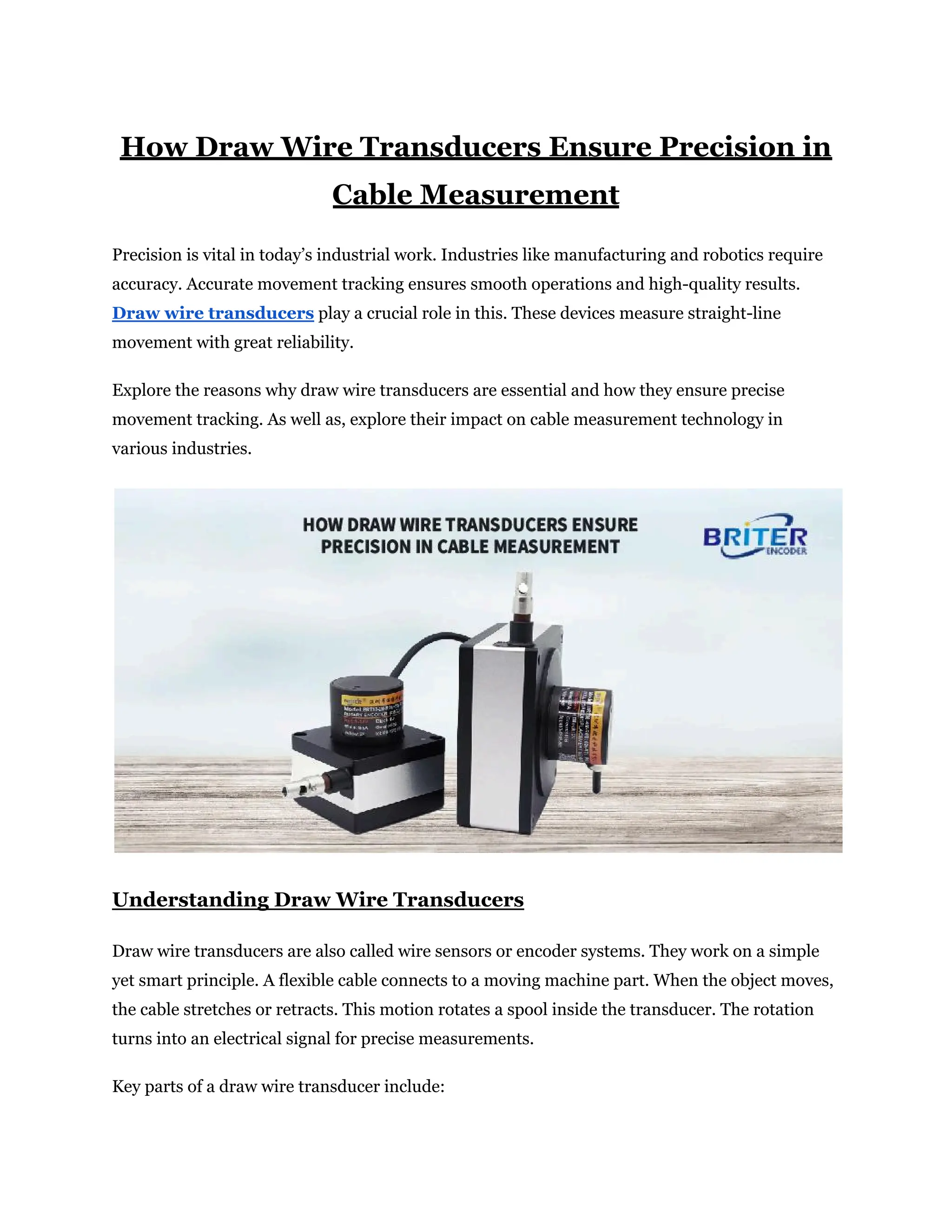 How Draw Wire Transducers Ensure Precision in Cable Measurement | PDF