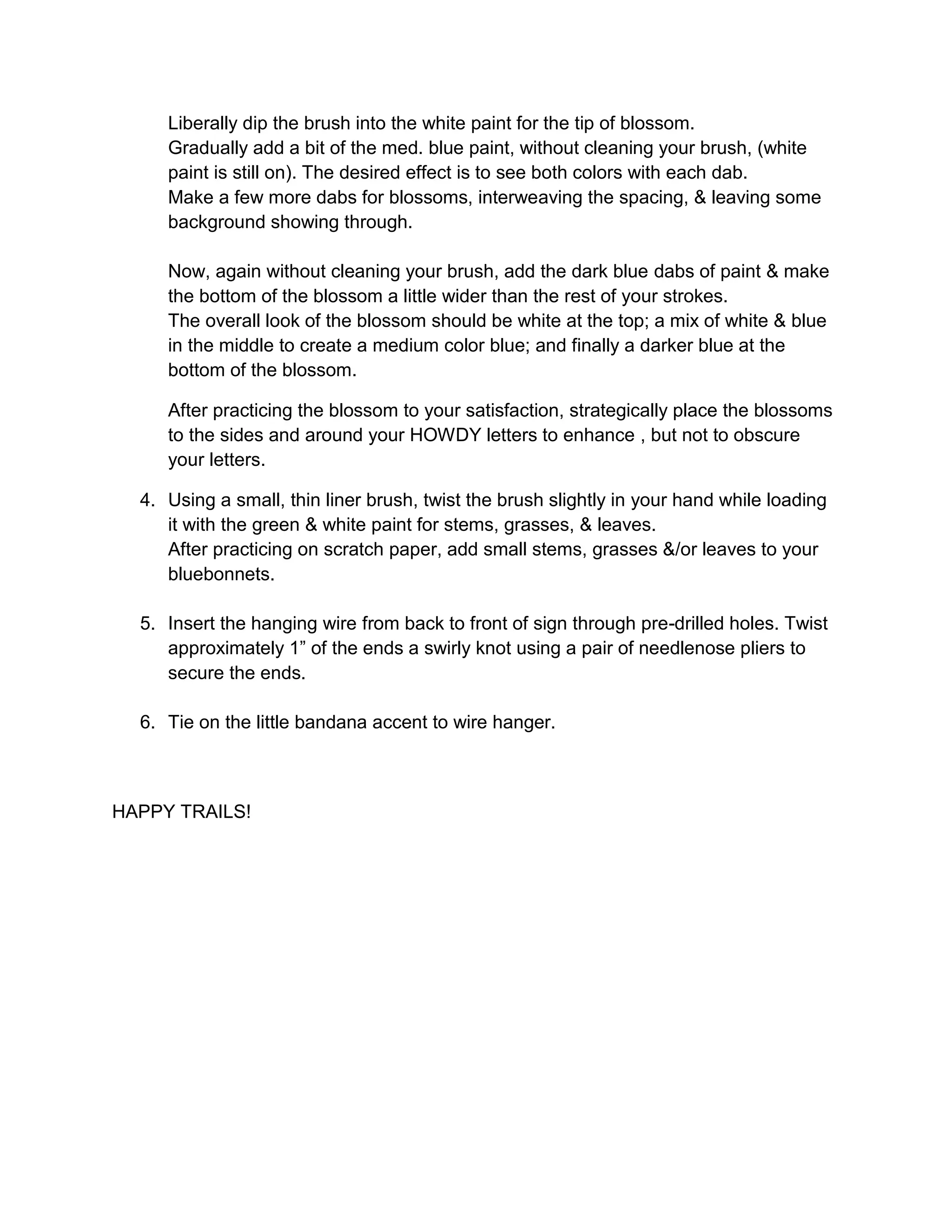 Howdy Bluebonnet Sign Instructions | DOCX