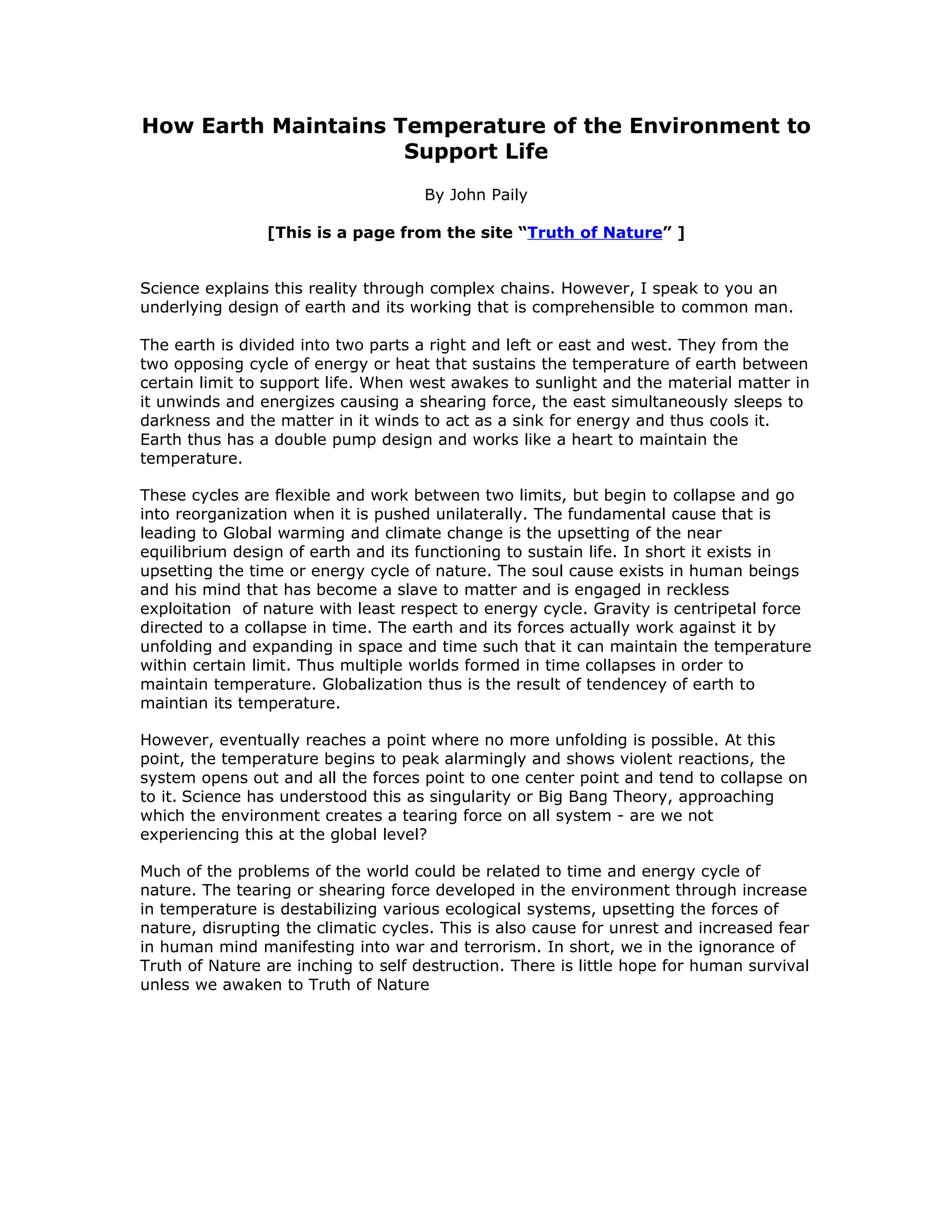 How Earth Maintains Its Temperature | DOC