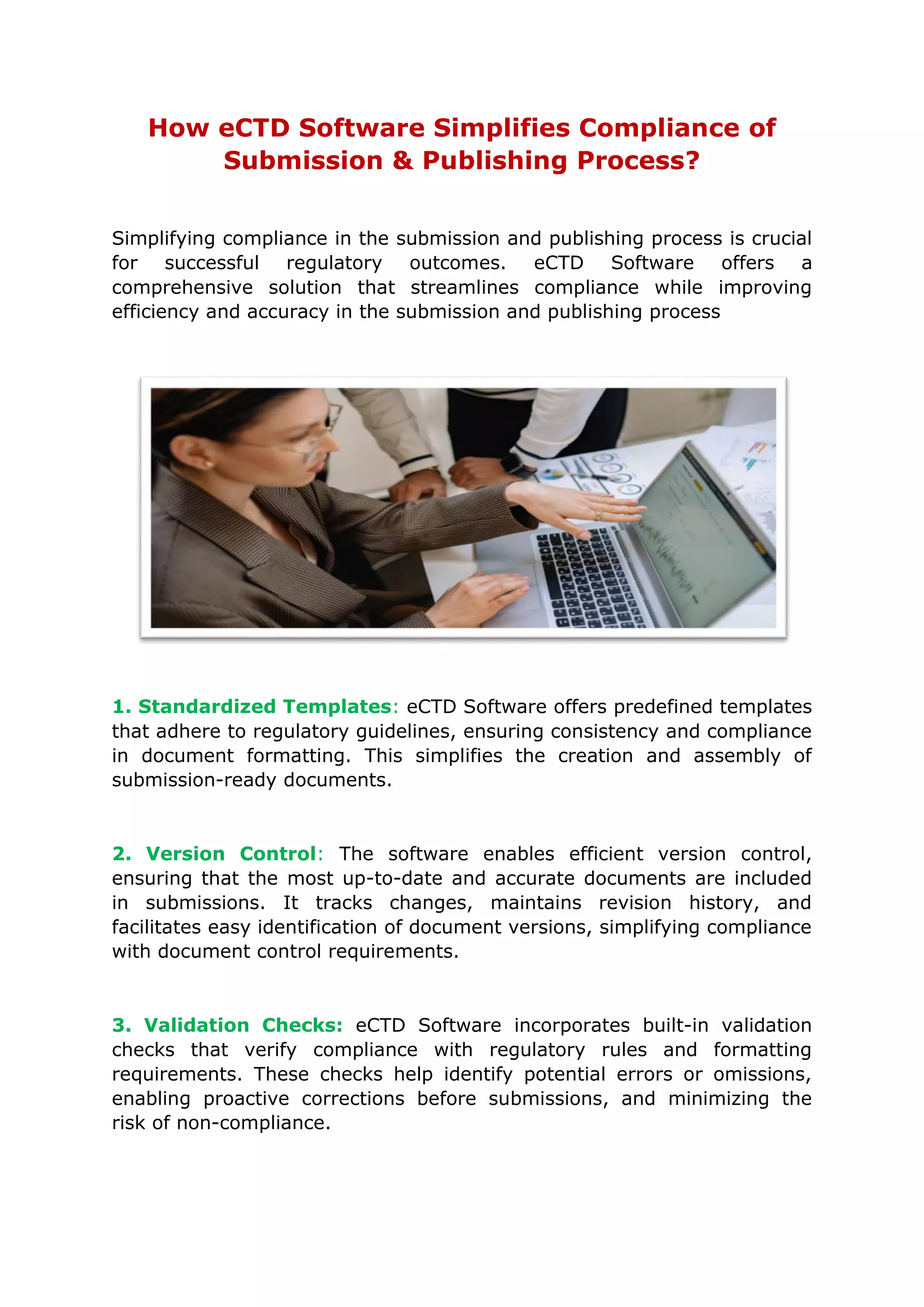 How eCTD Software Simplifies Compliance of Submission & Publishing Process? | PDF