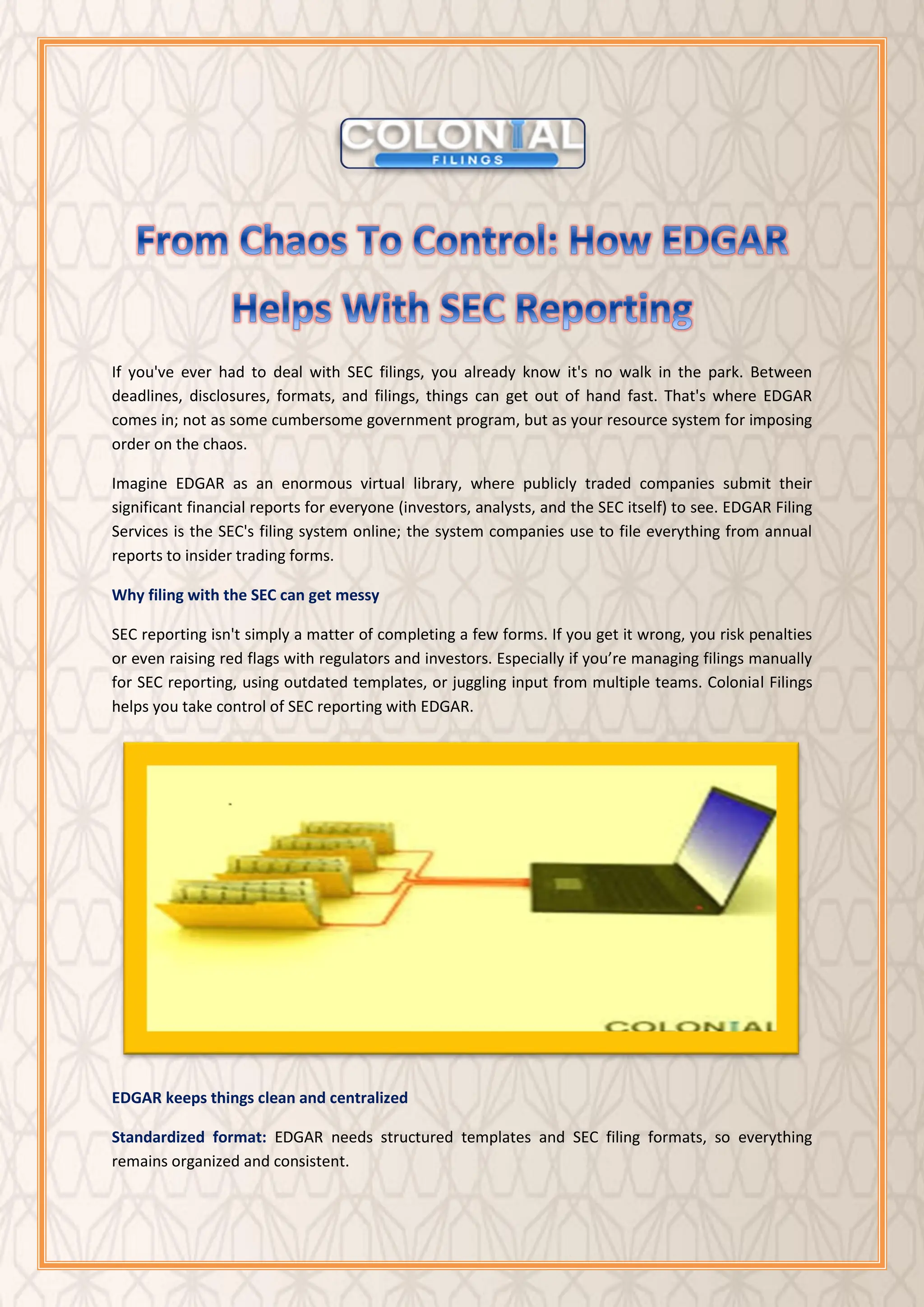 From Chaos To Control: How EDGAR Helps With SEC Reporting | PDF