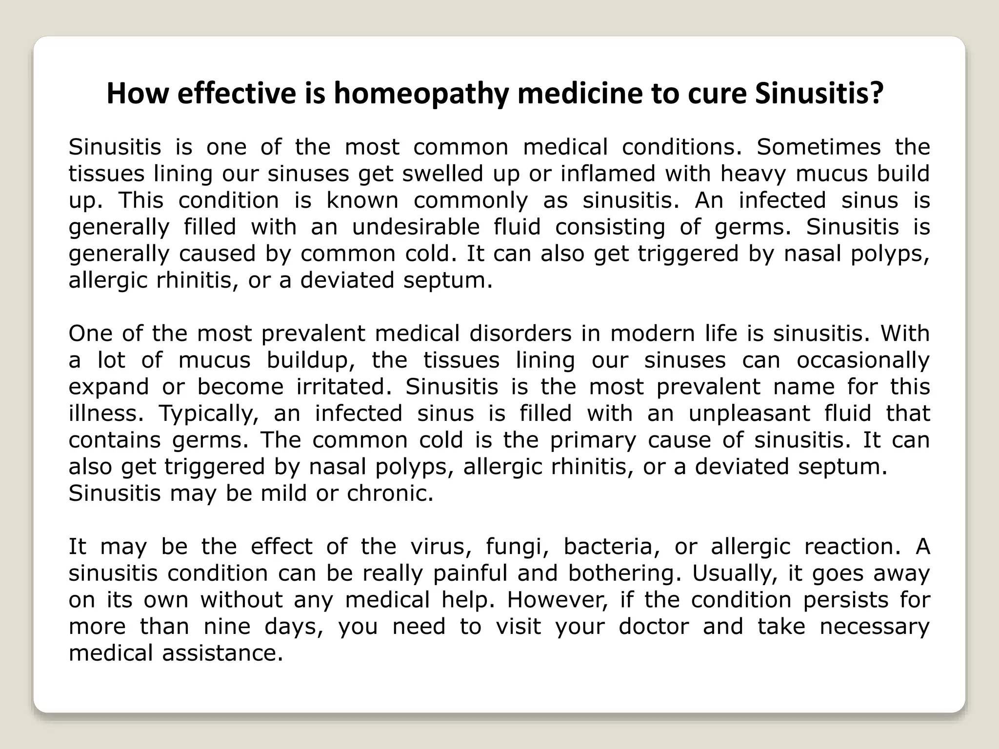 How effective is homeopathy medicine to cure Sinusitis? | PPTX