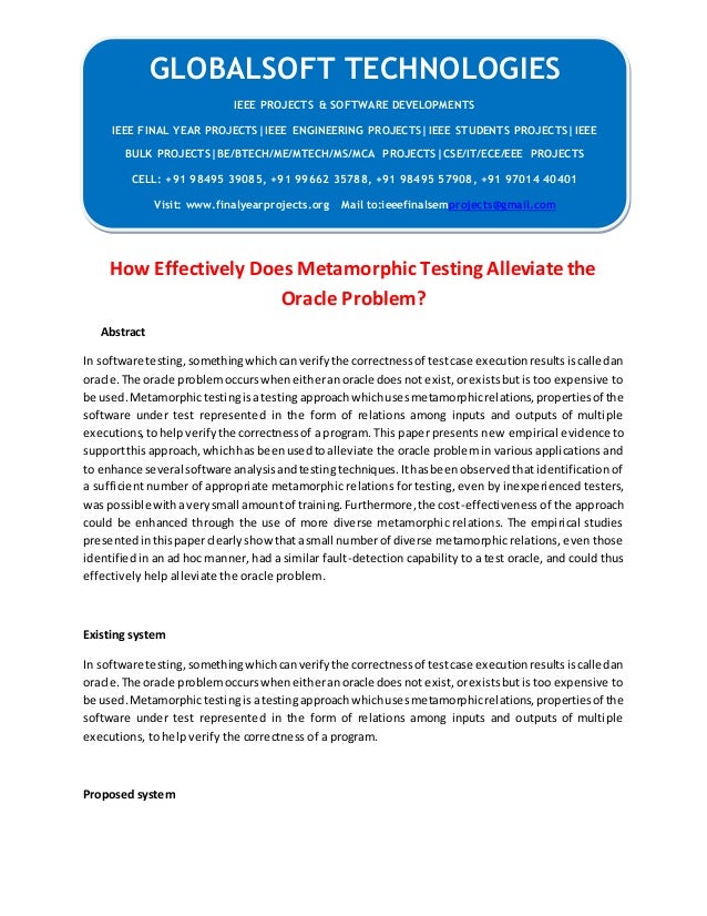 Ieee 2014 Java Software Engineer Projects How Effectively Does Metamorphic Testing Alleviate The