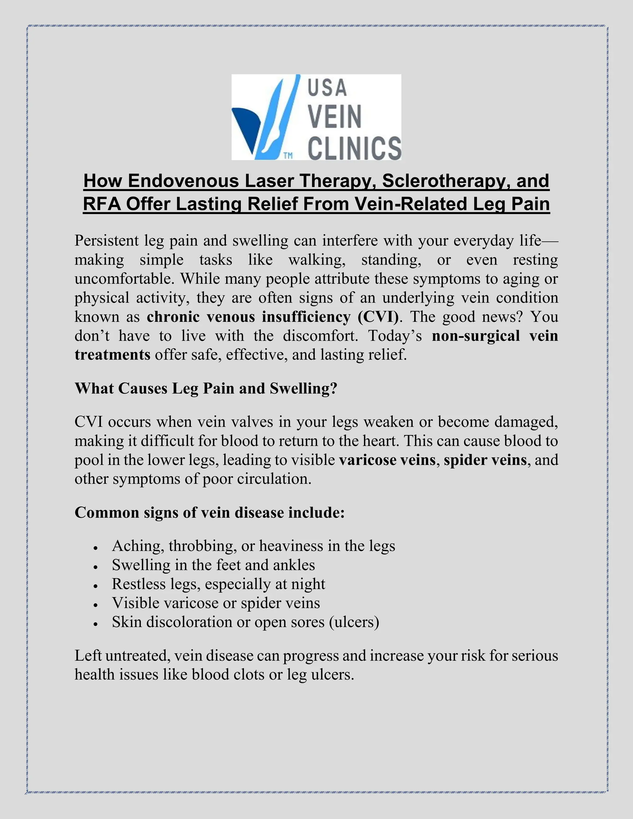 How Endovenous Laser Therapy, Sclerotherapy, and RFA Offer Lasting ...
