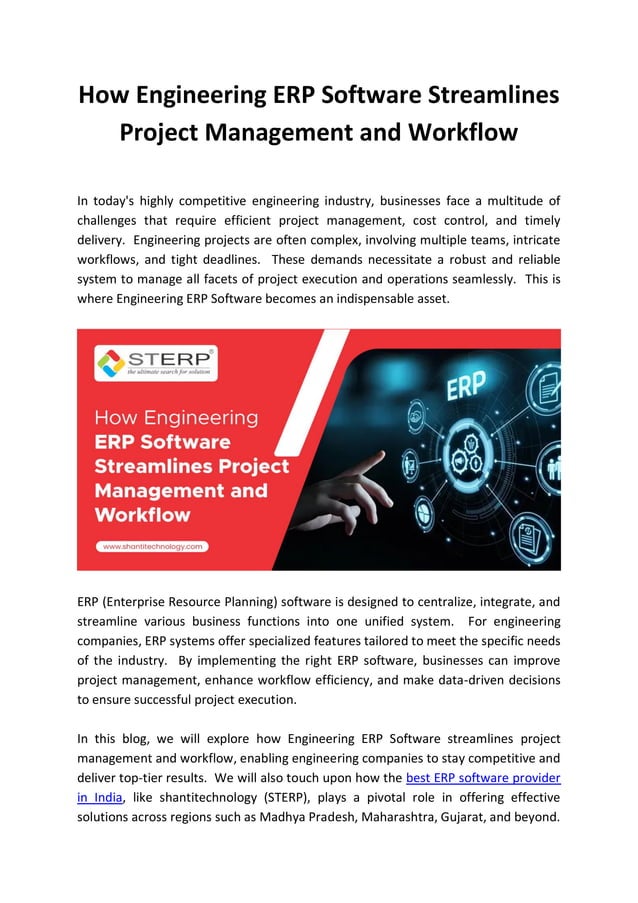 How Engineering ERP Software Streamlines Project Management and Workflow | PDF
