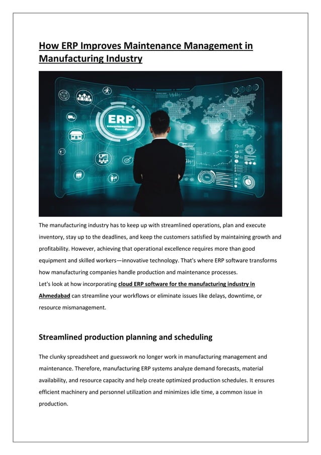How ERP Improves Maintenance Management in Manufacturing Industry | PDF