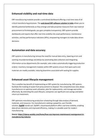How ERP Improves Maintenance Management in Manufacturing Industry | PDF