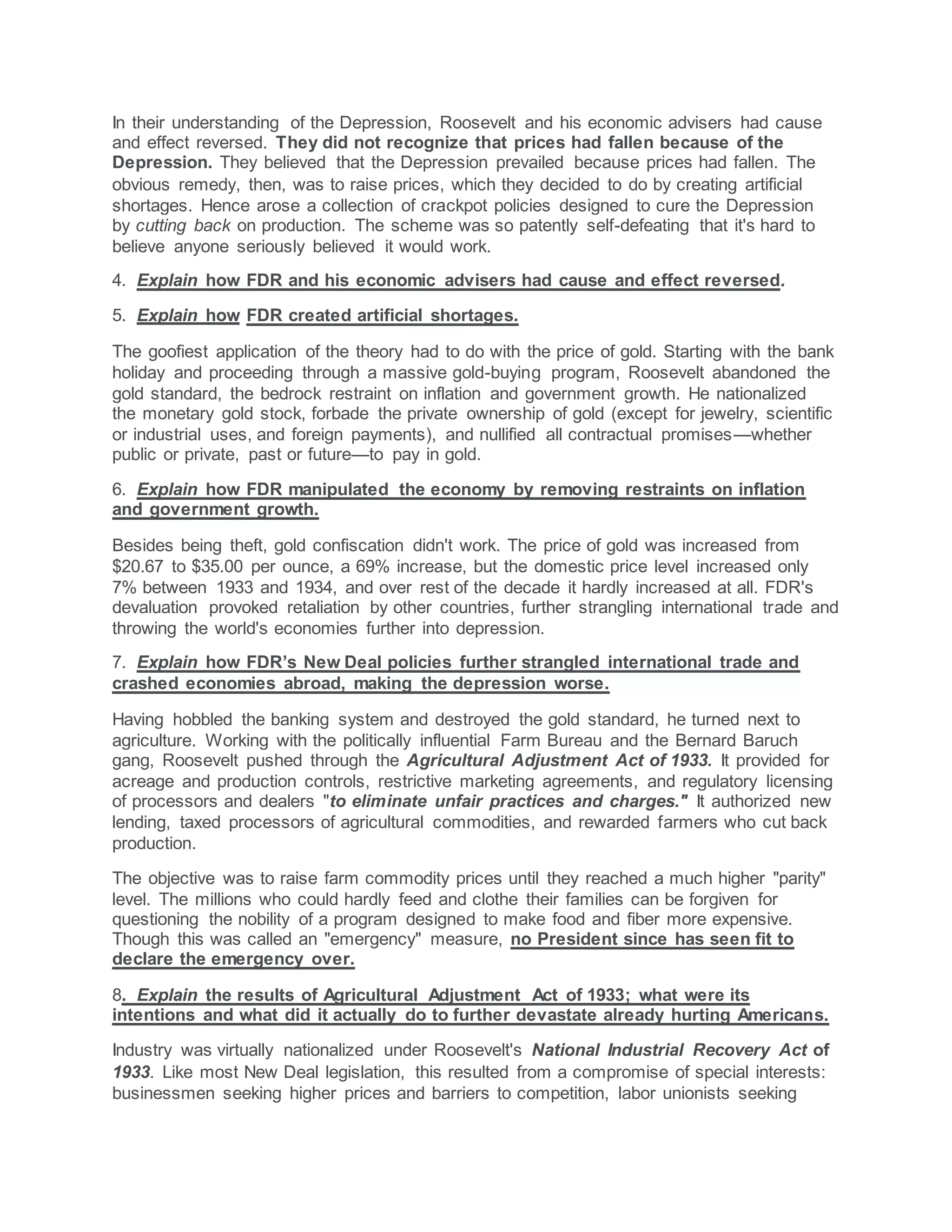 How FDR made the great depression worse article assignment | PDF