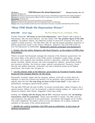 How FDR made the great depression worse article assignment | DOCX