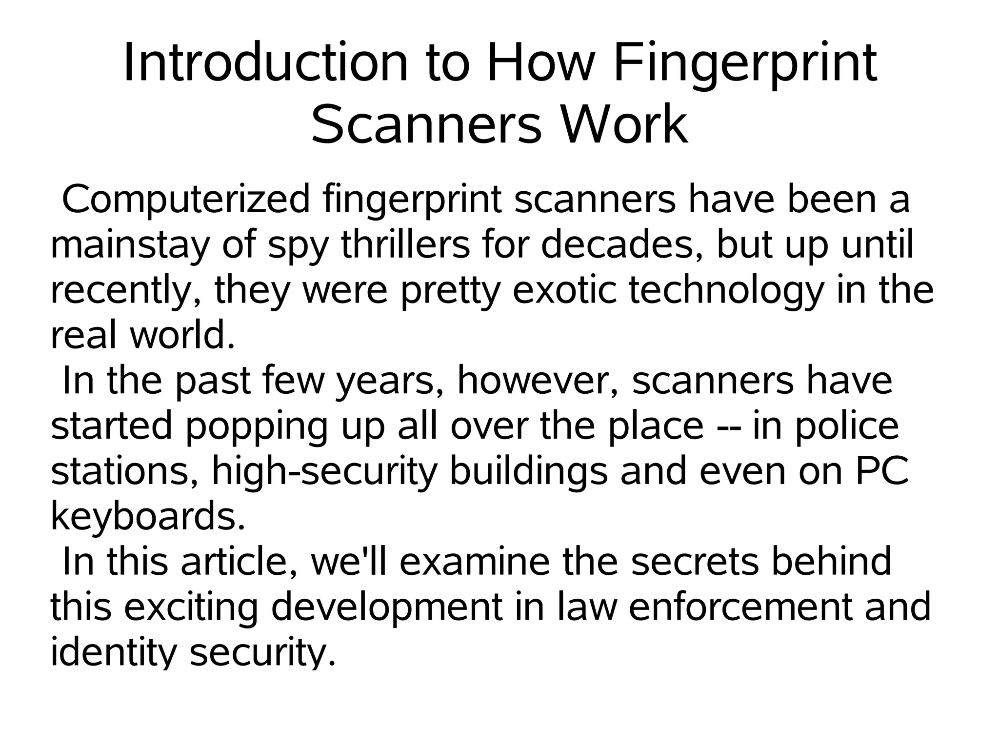 How Fingerprint Scanners Work | PDF | Consumer Electronics | Technology ...