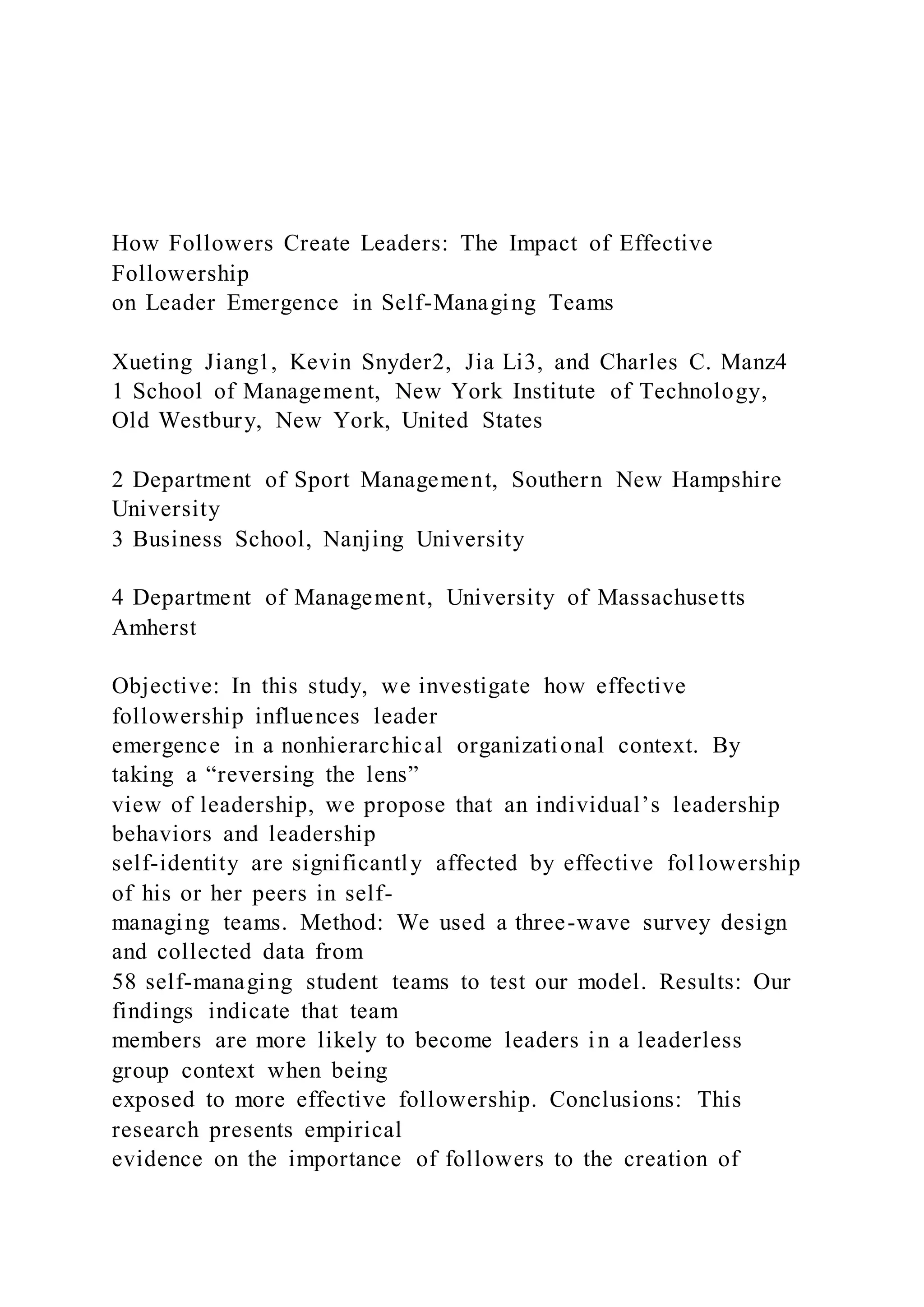 How Followers Create Leaders The Impact of Effective Follower | DOCX