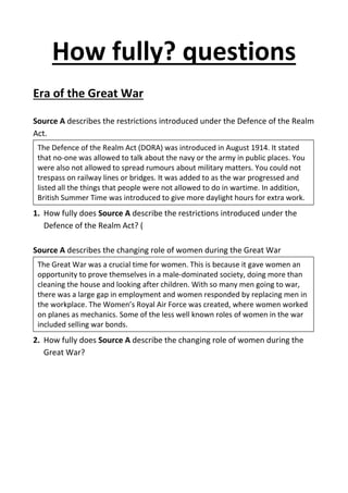 Example National 5 History questions - How fully? | PDF