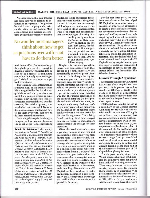 How GE integrates acquisitions (hbr article) | PDF | Mergers and ...