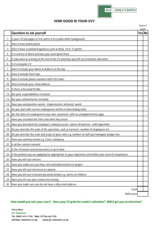 How Good Is Your Cv Checklist | PDF | Resume Writing and Advice | Job ...