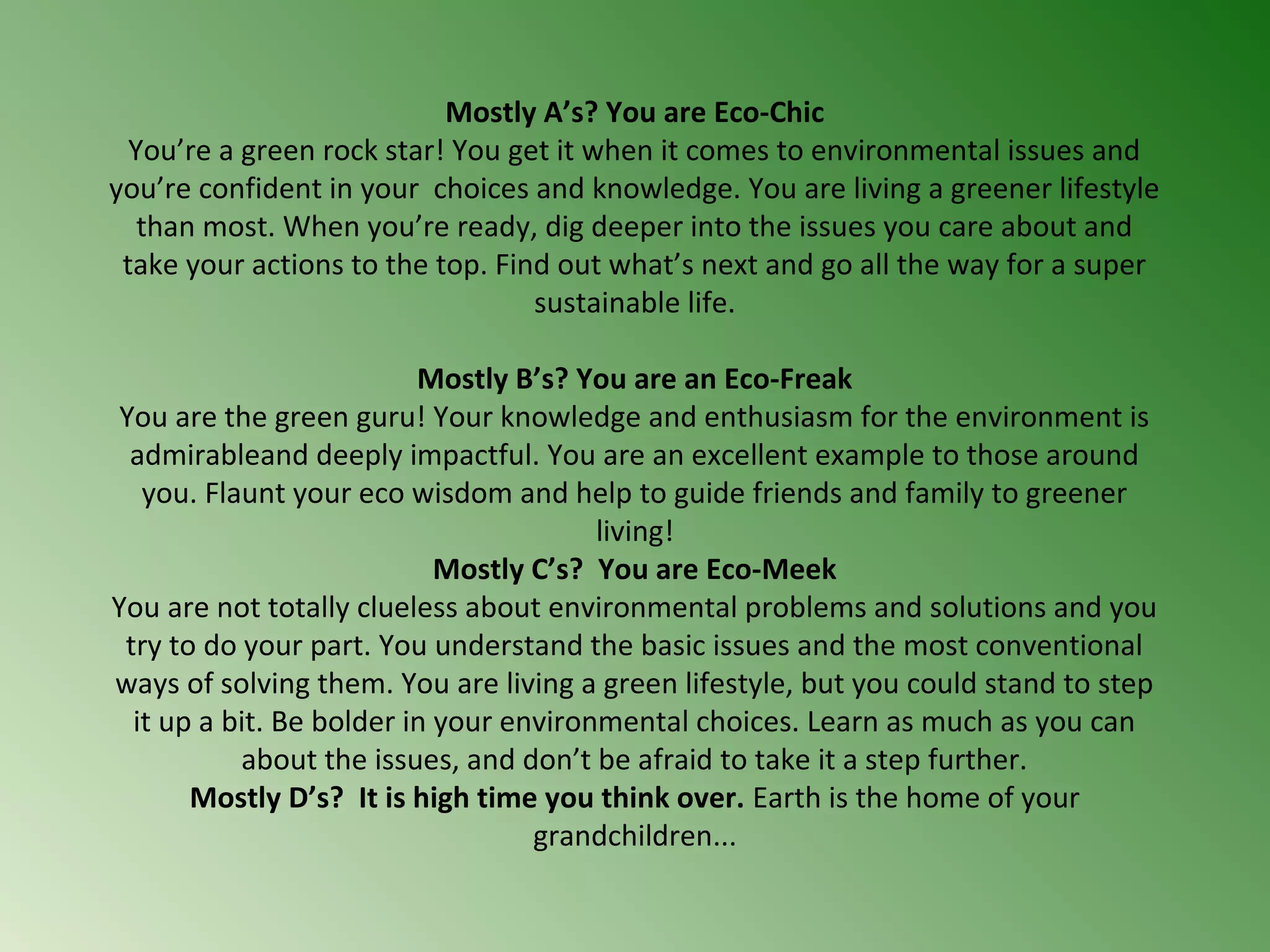 How green are you questionnaire | PPT