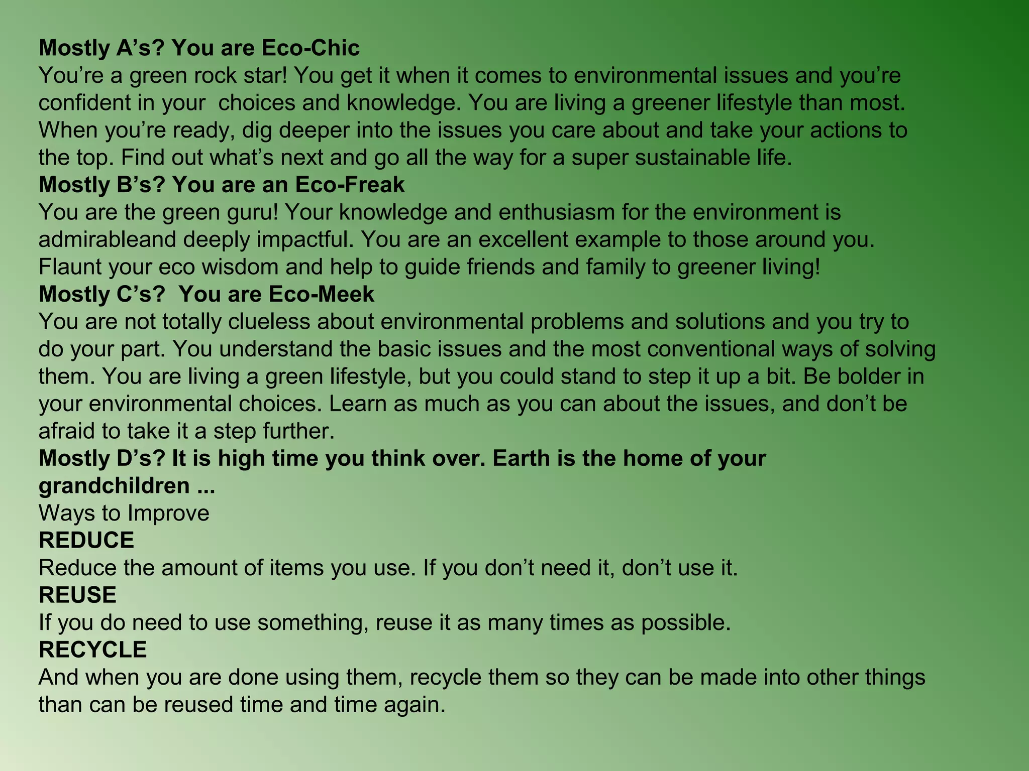 How green are you questionnaire | PPT