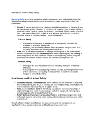 How Hazard and Risk Affect Safety: Explained | PDF
