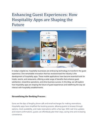 Enhancing Guest Experiences: The Future of Hospitality Apps | PDF