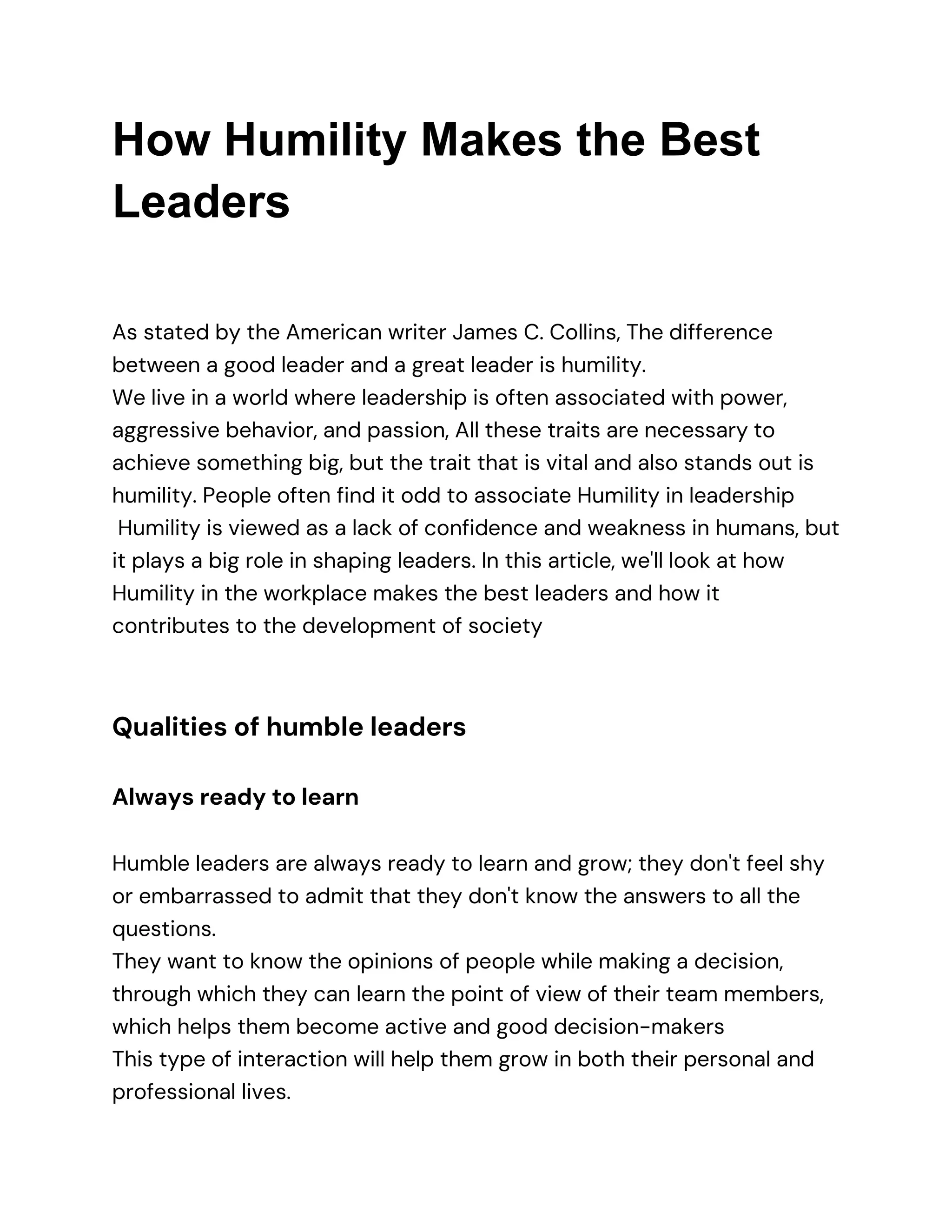How Humility Makes the Best Leaders | PDF